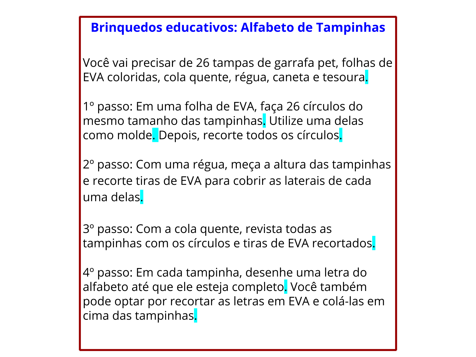 Observando a pontuação e uso da letra maiúscula em textos de instruções ...