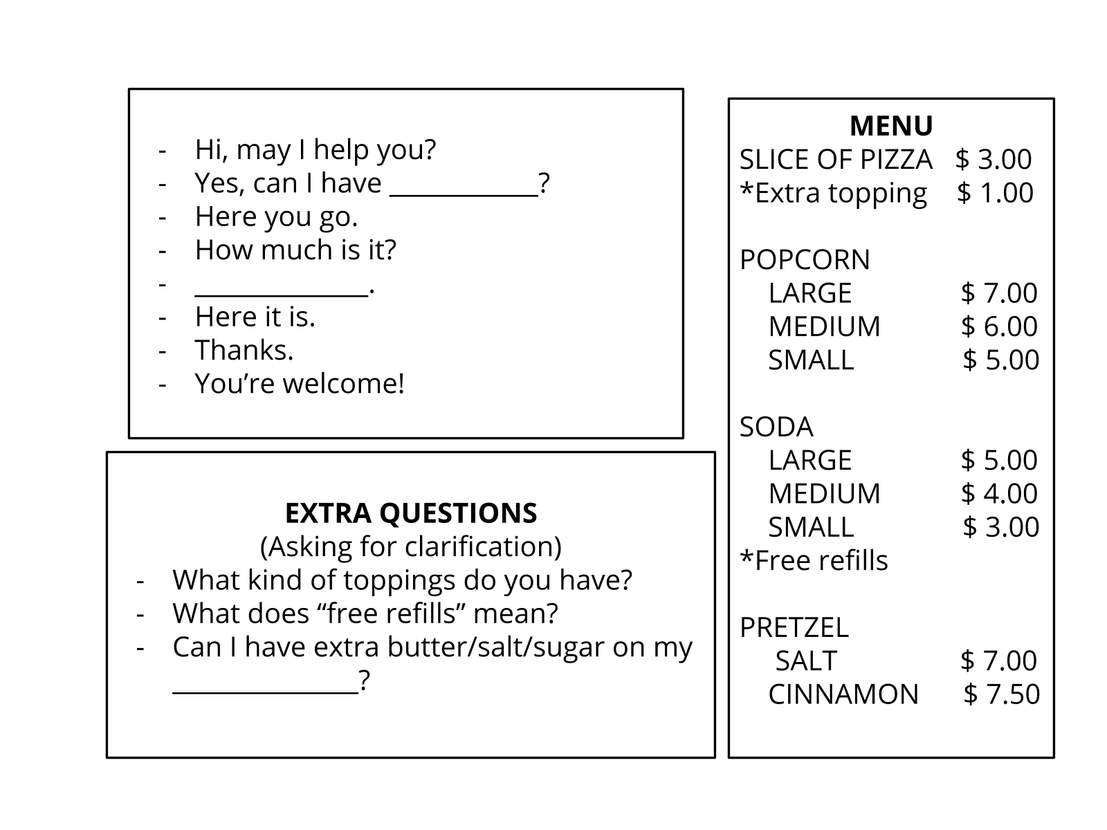Plano de aula - 6o ano - Movie Theater Concession Stand