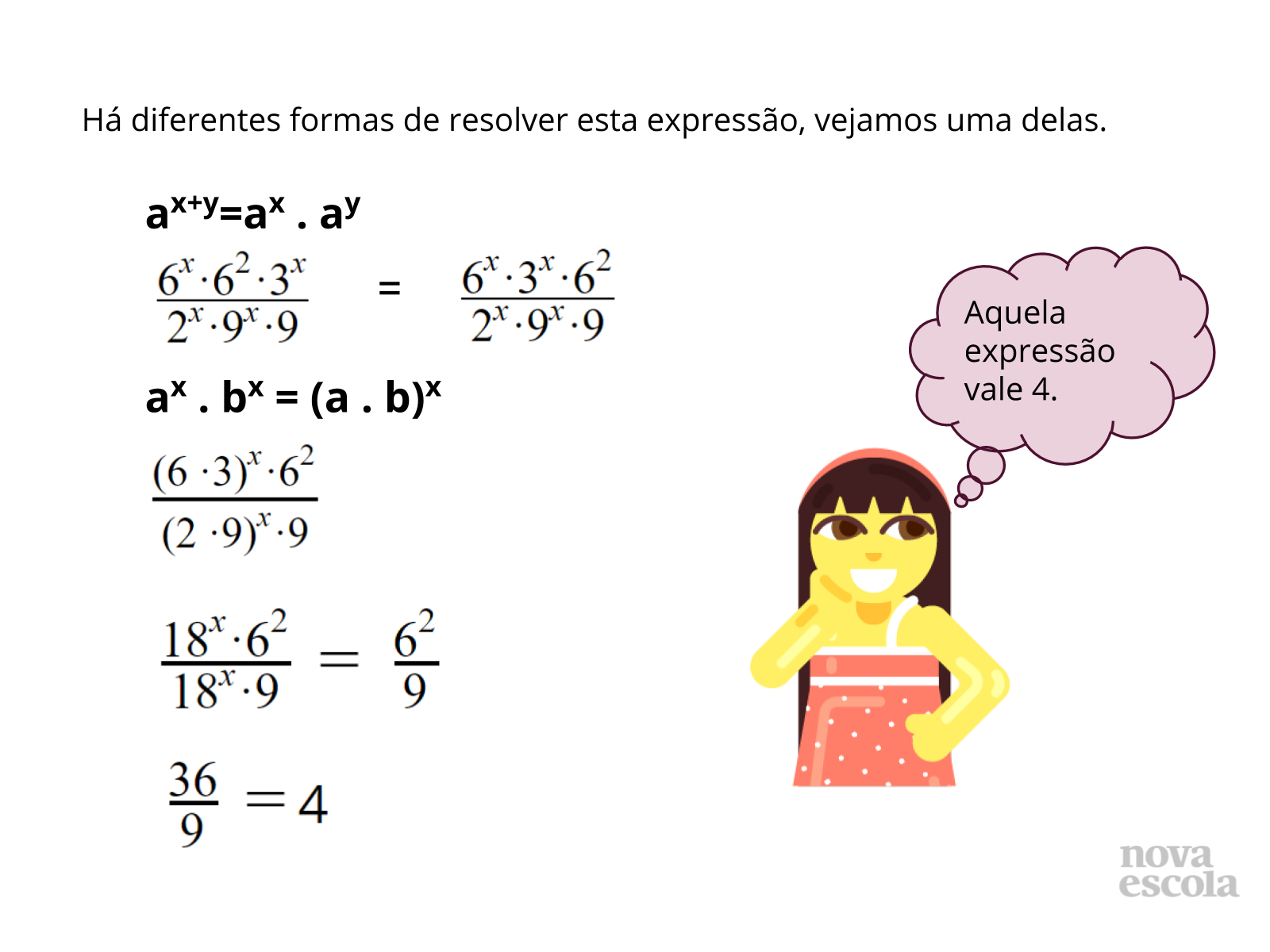 Usando álgebra e propriedades de potência para resolver expressões ...