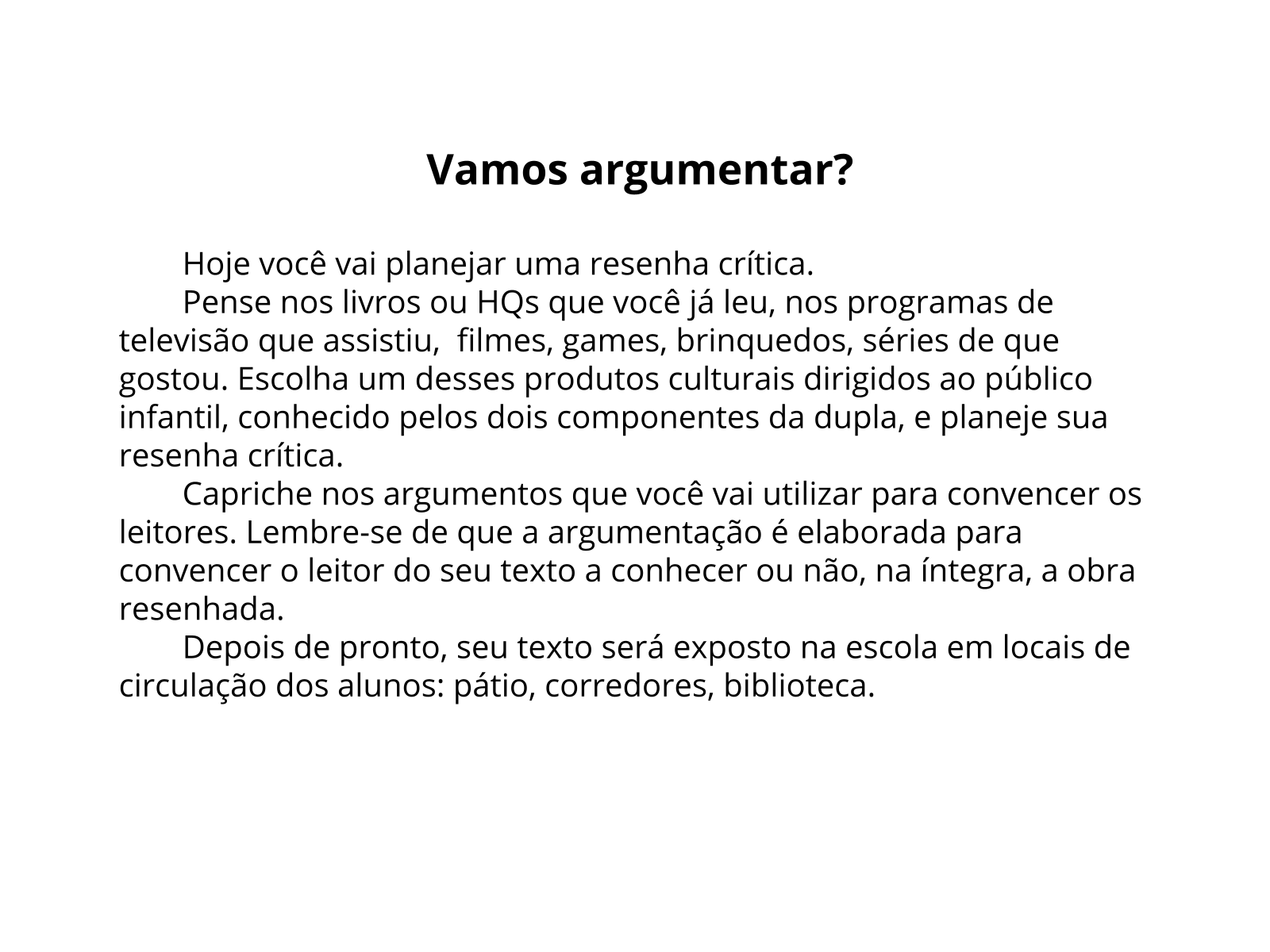 Plano de aula - 5º ano - Argumentação na resenha crítica