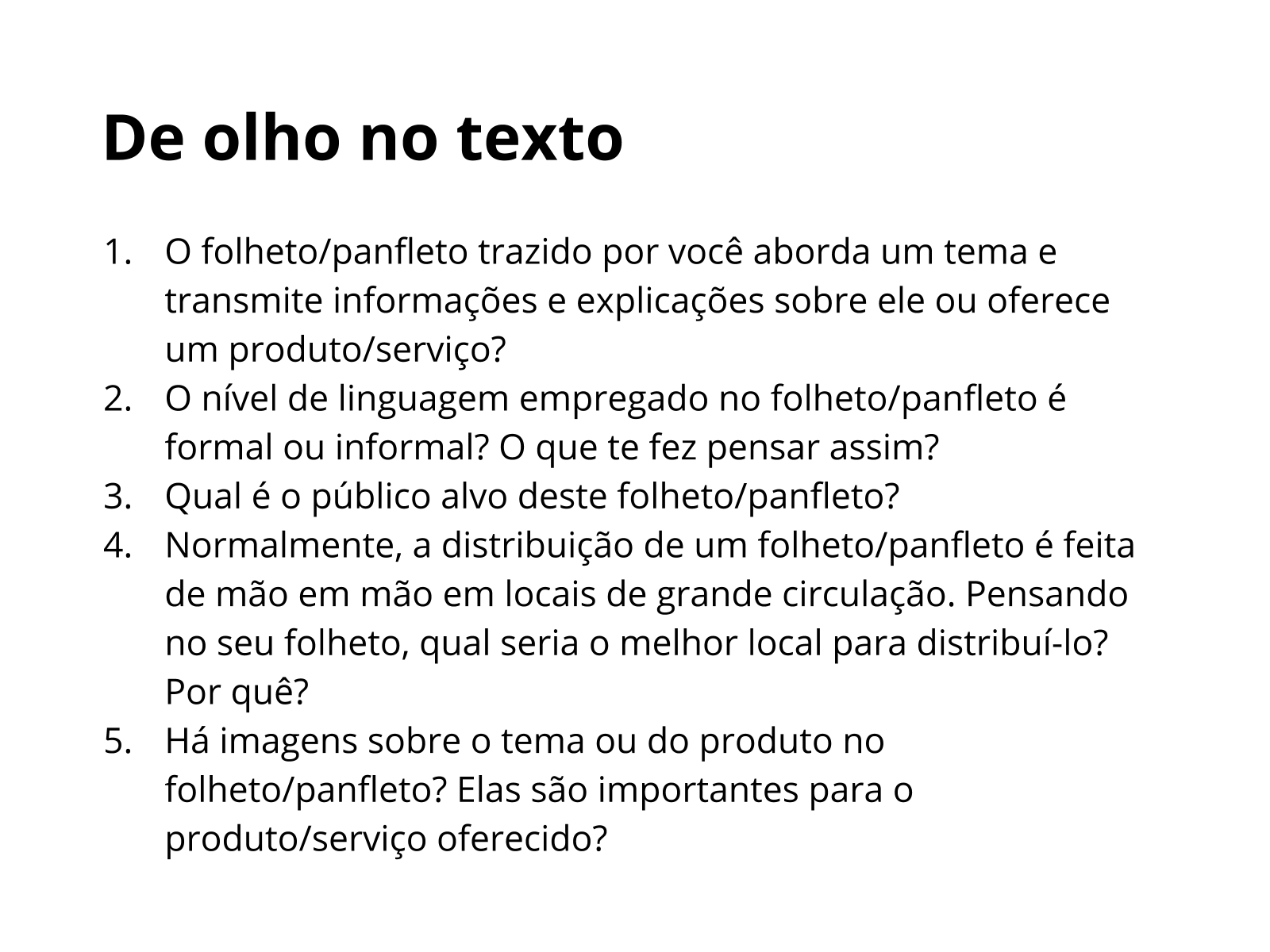 Plano de aula - 7º ano - Reconhecer o gênero Panfleto/Folheto