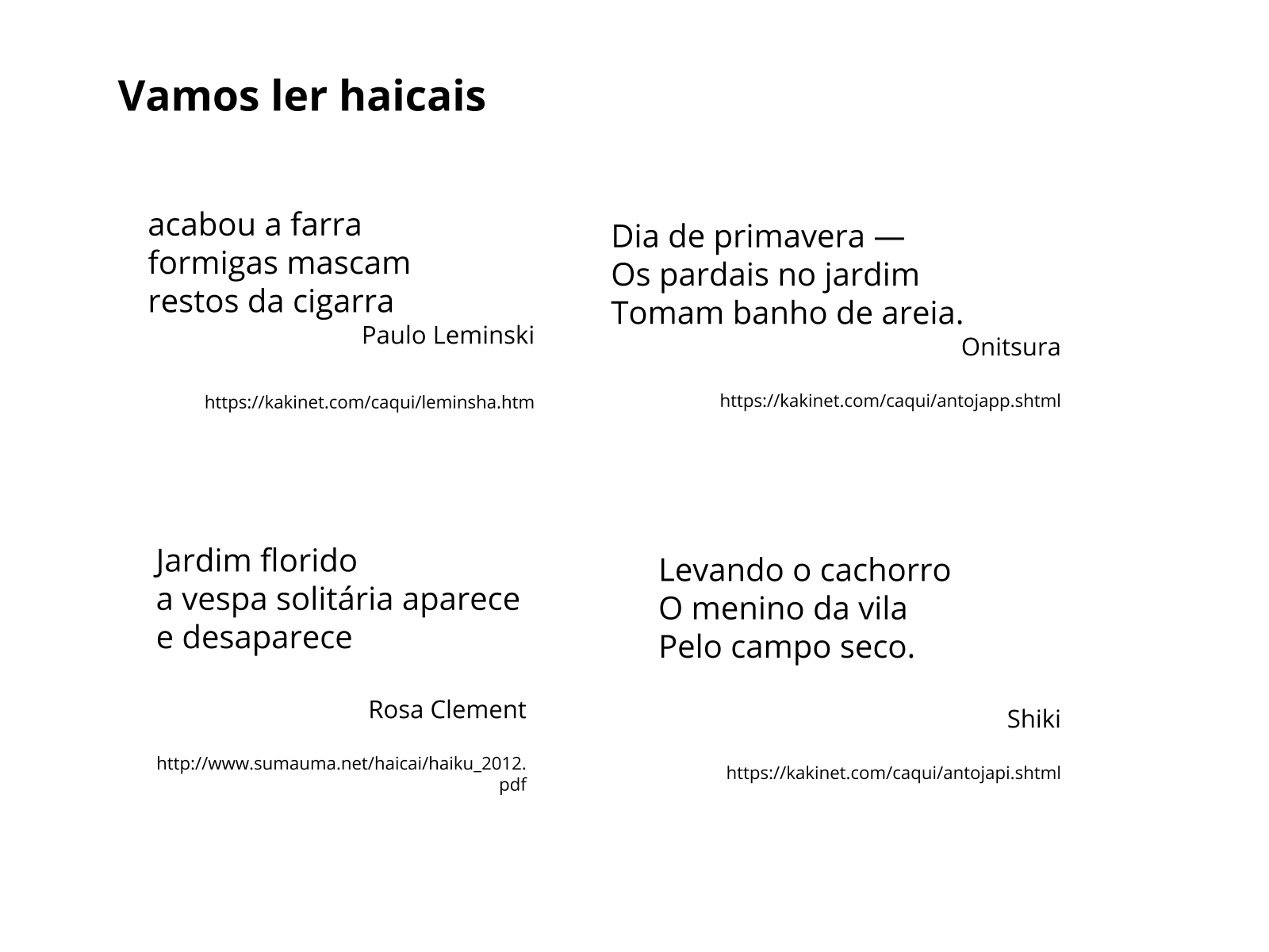 Leitura de haicais - Planos de aula - 9º ano - Língua Portuguesa