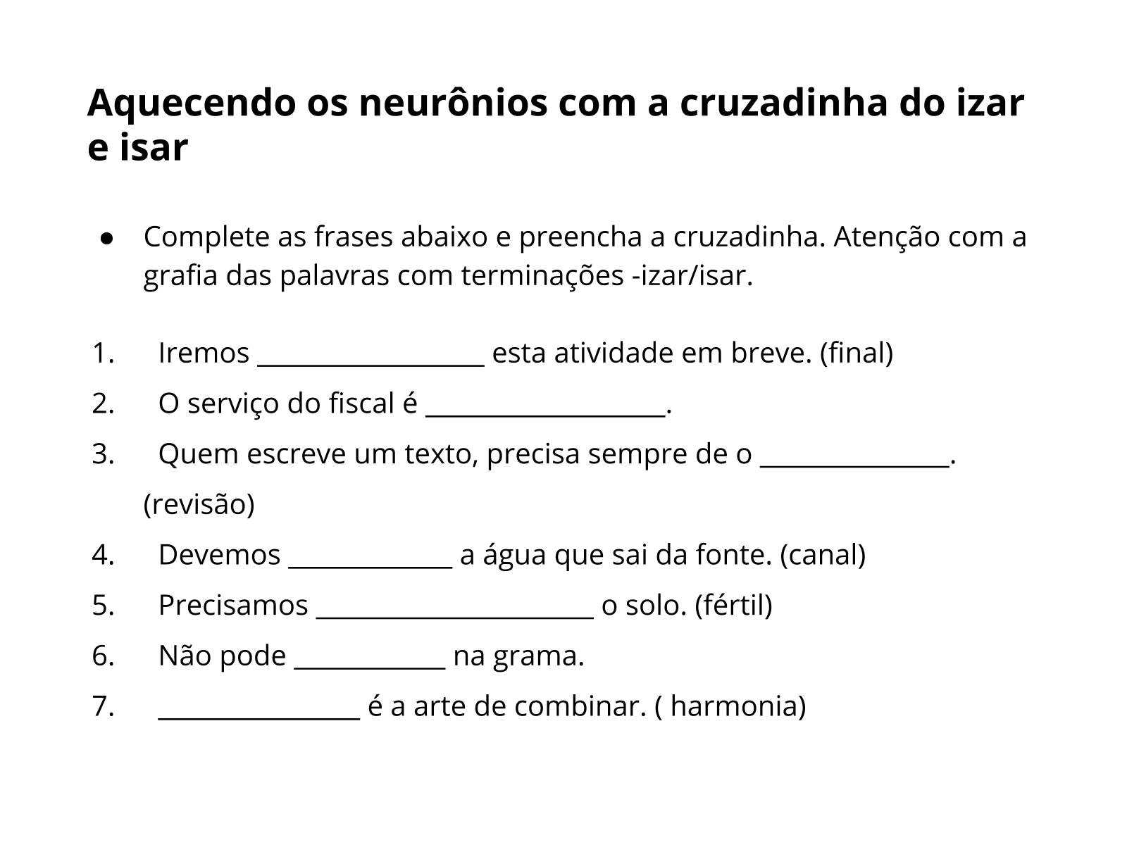 Plano de aula - 4º ano - 7 erros do izar ou isar