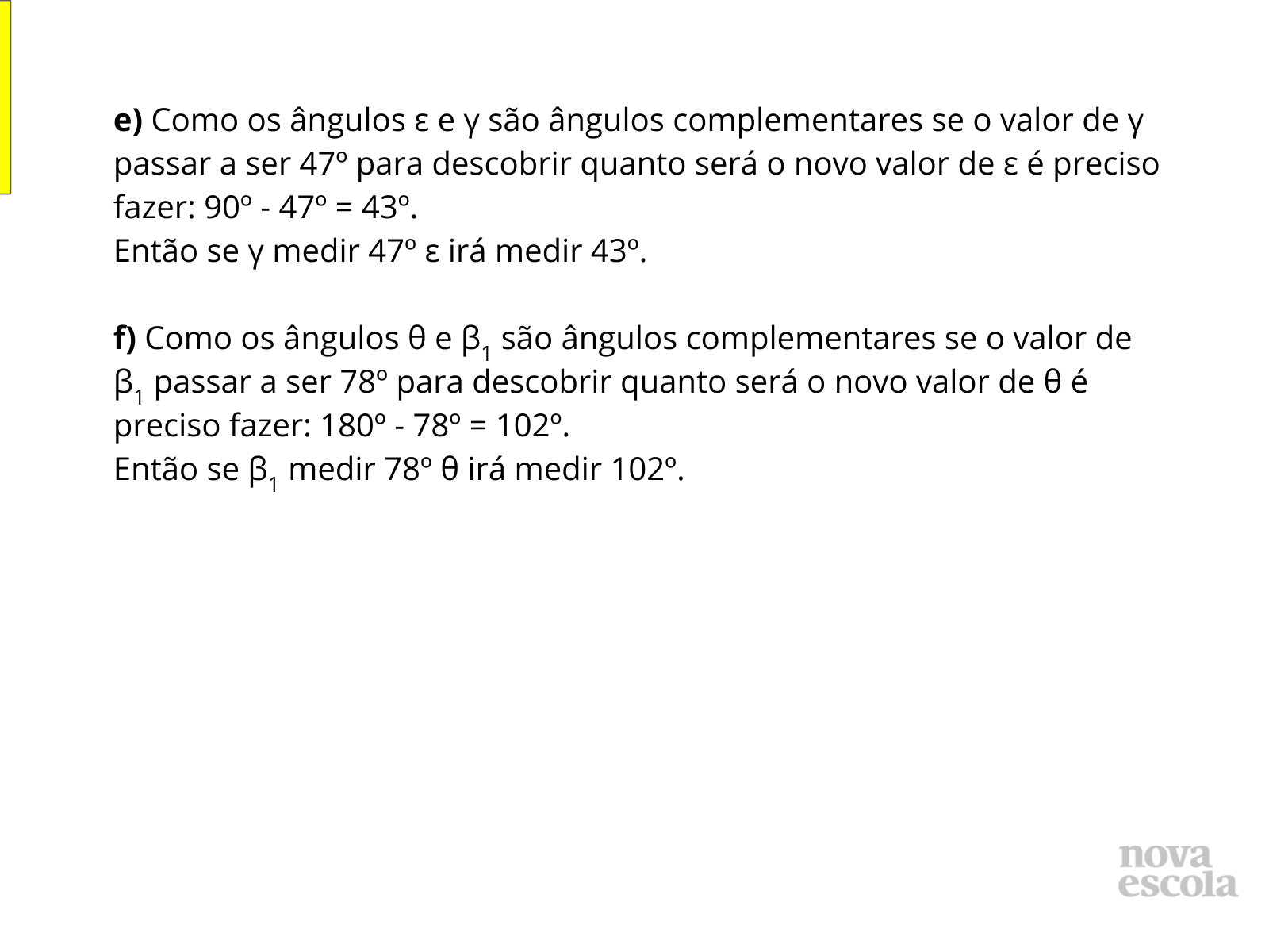 Ângulos complementares e suplementares - Planos de aula - 6º ano