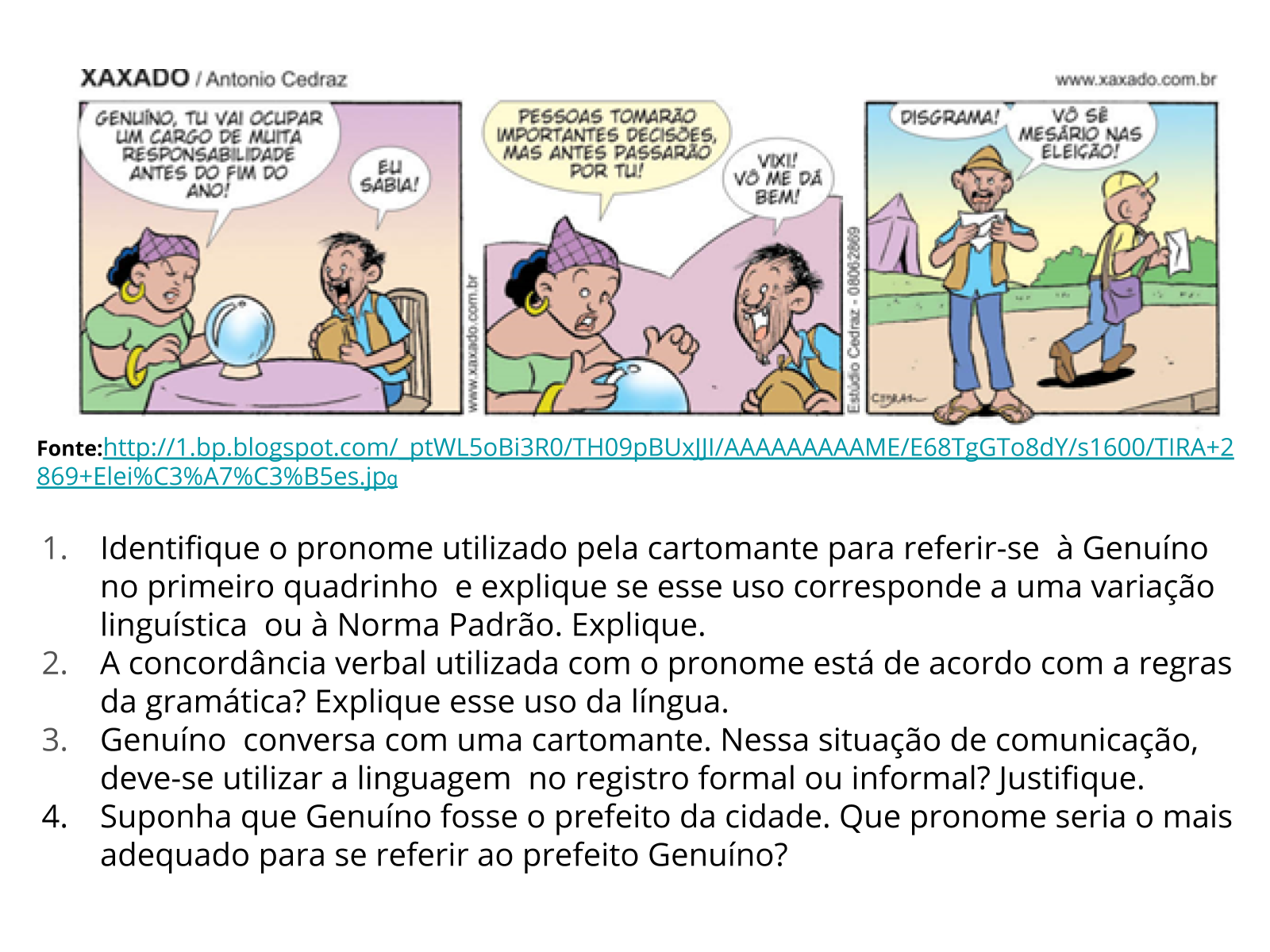 Plano de aula - 7º ano - Exercitando o uso dos pronomes “tu” e “você”