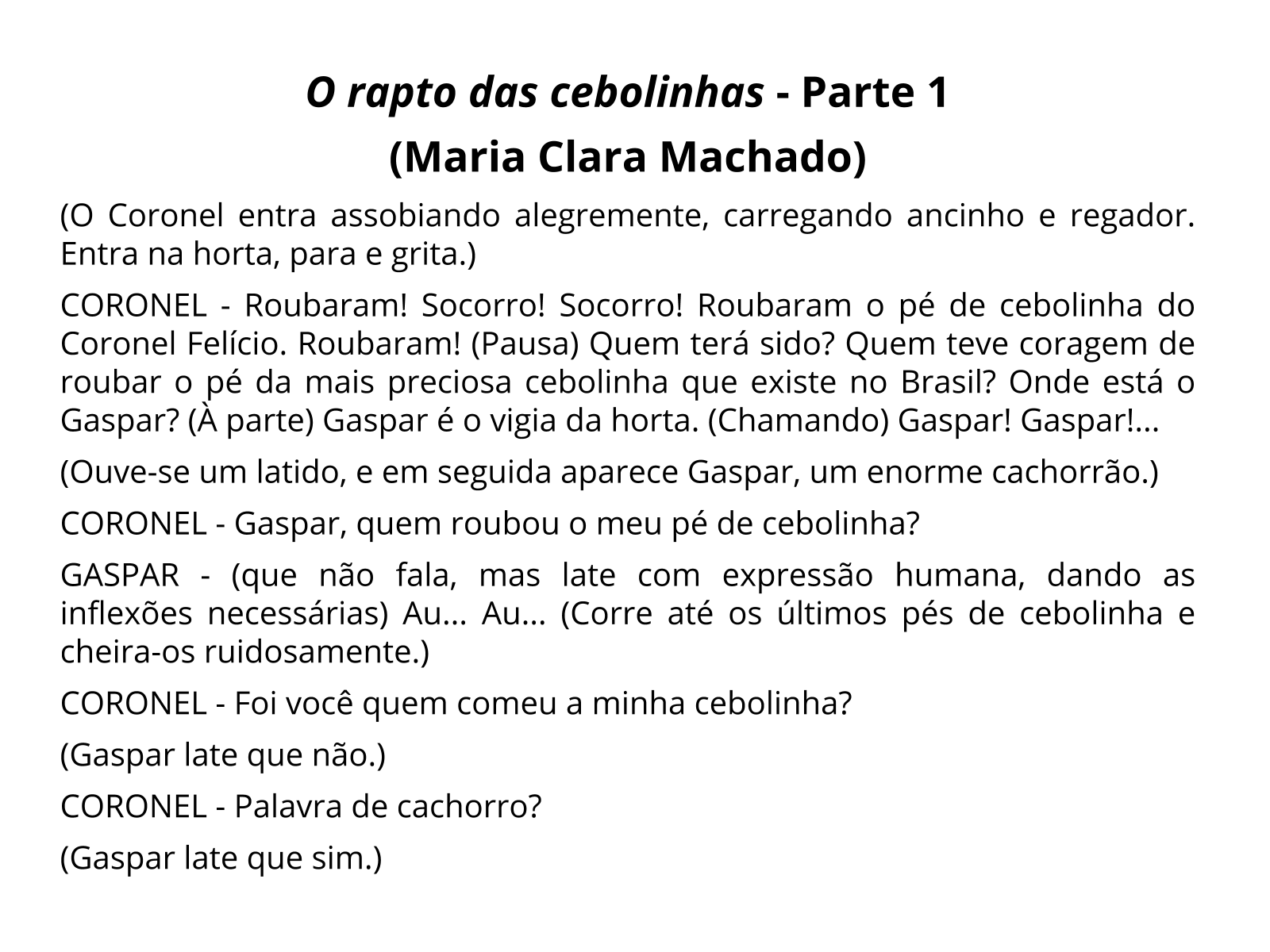 Plano de aula - 4º ano - Marcações de cena e de fala no texto dramático
