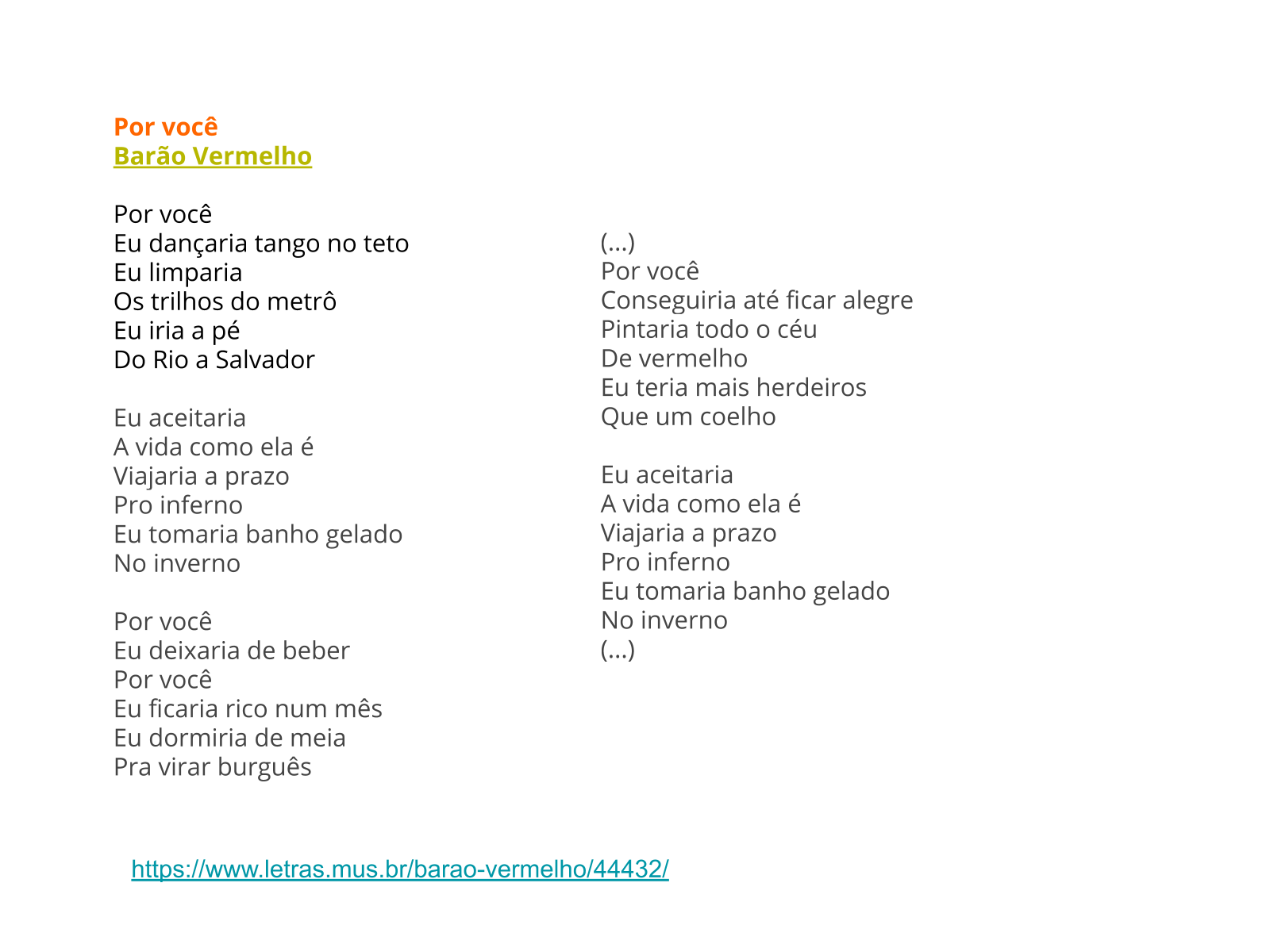 Metonímia, hipérbole e antítese em ação em letras de música - Plano de ...